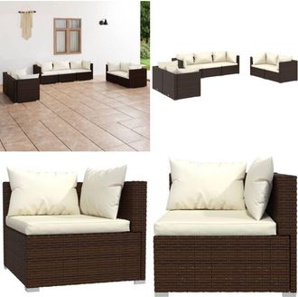 vidaXL 7-tlg. Garten-Lounge-Set mit Kissen Poly Rattan Braun - Garten Lounge Set - Outdoor M&ouml;bel - Rattan Gartenm&ouml;bel - Esszimmergarnitur - Balkonm&ouml;bel