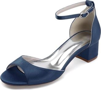 Generic Chaussures De Mariage Femmes Bout Ouvert Talons Sandales Blocs Bas Mari&eacute;e Sexy High Heels Bureau Travail Soir 4.5Cm,Dark Blue,37 EU