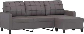 vidaXL Vidaxl - Canap&eacute; &agrave; 3 places avec repose-pieds Gris 180 cm Similicuir
