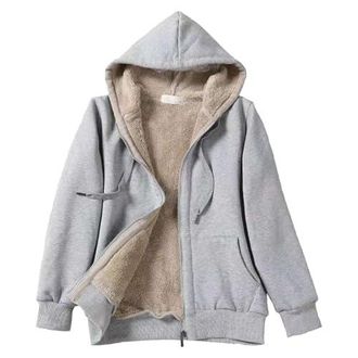 Generic Sweat &agrave; capuche confortable pour femme avec doublure Sherpa et fermeture &eacute;clair int&eacute;grale, gris clair, XXL