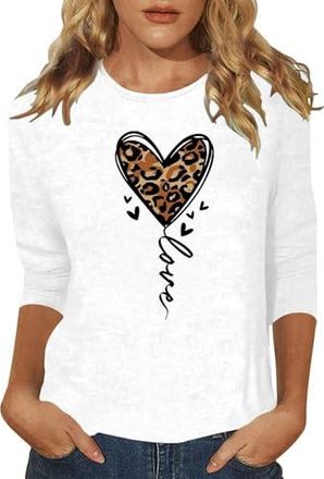 Generic SuWomens T-shirt d&eacute;contract&eacute; &agrave; col rond et manches 3/4 Motif floral, blanc, XXL