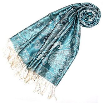 Lorenzo Cana Pashmina pour la femme - écharpe de 100% soie avec les mesures de 70 x 190 cm - fait à la main - souple élégant en bleu clair argente gris blanc