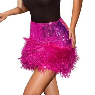 Generic Jupe &agrave; Paillettes pour Femme - Taille Haute - Stretch - Jupe Moulante - Mini Jupe Moulante avec Taille Haute - Jupe de f&ecirc;te - &Eacute;l&eacute;gante - &Eacute;lastique - S