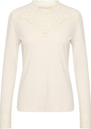 Cream Damen Top Lace Details Jersey Lang Sleeves Slim Fit Bluse, Eggnog, X-Large