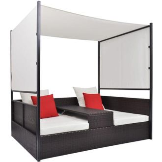 vidaXL Vidaxl - Lit de jardin avec auvent Marron 190x130 cm R&eacute;sine tress&eacute;e