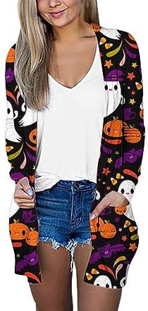 Generic Broche ronde pour femme - Cardigan ouvert sur le devant et cardigan l&eacute;ger - Haut Duster d&eacute;contract&eacute; pour femme - Pull &eacute;l&eacute;gant, Noir, XXL