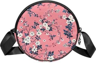 Generic Sac &agrave; bandouli&egrave;re rond pour femme, imprim&eacute; floral rose, petit sac &agrave; bandouli&egrave;re avec fermeture &eacute;clair, bretelles r&eacute;glables, sac &agrave; main rond d&eacute;contract