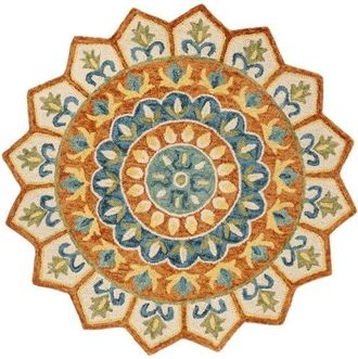 Safavieh Traditionell Teppich für Wohnzimmer, Esszimmer, Schlafzimmer - Novelty Collection, Kurzer Flor, Elfenbein und Blau, 120 x 120 cm