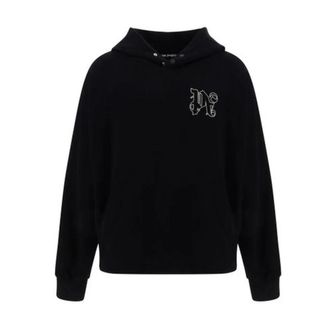 Palm Angels Homme, Sweatshirts et sweats &agrave; capuche, Noir, Taille: XL Embroidered Cotton Sweat &agrave; capuche