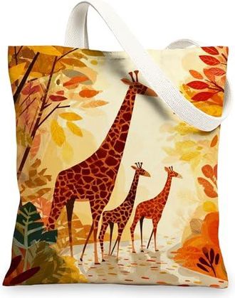 Generic Sacs fourre-tout en toile motif girafe, sacs dépicerie réutilisables, inspirés de la nature, légers et lavables, bandoulière C, Multicolore, 13x15 Inc
