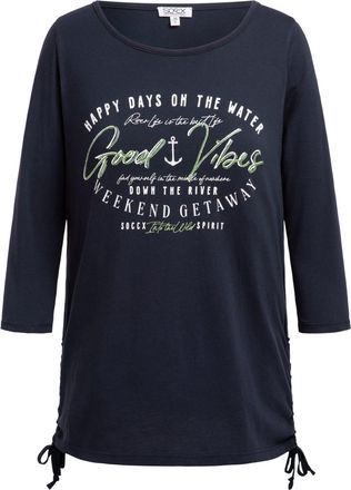 soccx Damen Rundhalsshirt mit 3/4-Ärmeln und Seitenraffung Blue Navy, XXXL