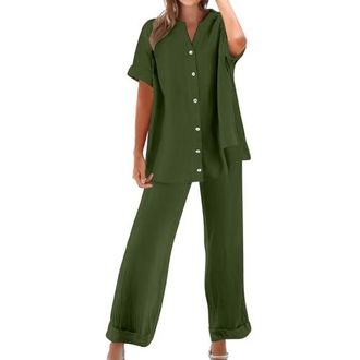 Generic Ensemble de pyjama 2 pi&egrave;ces &agrave; manches longues pour femme - V&ecirc;tement de d&eacute;tente tendance et confortable - Surv&ecirc;tement de nuit pour femme, Vert, XXXXXL