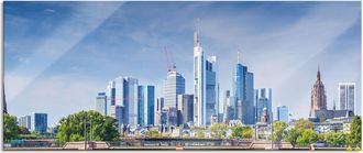 Pixxprint Glasbild Panorama, Wandbild aus Echtglas, Skyline von Frankfurt am Main, 100x40 cm, inkl. Aufhängung und Abstandshalter