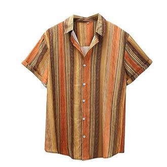 Generic DENGJIAMY Chemise &agrave; manches courtes pour homme &agrave; rayures verticales boutonn&eacute;e d&eacute;contract&eacute;e Couleurs contrast&eacute;es T-shirt d&eacute;t&eacute; hawa&iuml;en, Z11 Kaki, XXL