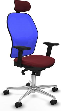 Piqueras y Crespo 24-Stunden-B&uuml;rostuhl mit 2D-Armen, h&ouml;henverstellbare Lendenwirbelst&uuml;tze und h&ouml;henverstellbares Kopfteil in der H&ouml;he und Neigung, Blau/Kastanienbraun