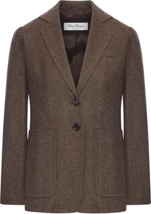 Max Mara Braune Wolljacke Knopfverschluss Taschen - - Jackets - Damen - Braun - 2XS