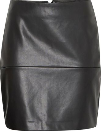 Ichi IHCOMANO Damen Rock Minirock mit Seitenverschuss Kunstlederoptik Slim fit, Größe:40, Farbe:Black (194008)