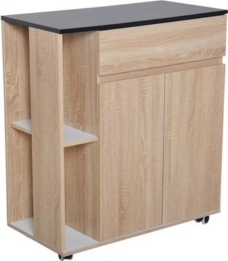 HOMCOM Chariot de service desserte de cuisine à roulettes multi-rangements placard double portes + 2 étagères + tiroir panneaux particules chêne noir