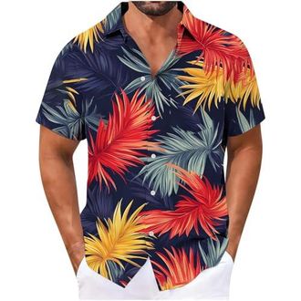 Generic Chemise hawa&iuml;enne d&eacute;contract&eacute;e et confortable pour homme - Col rabattu - L&eacute;g&egrave;re et respirante - Classique - Chemise de plage &agrave; manches courtes - Chemi