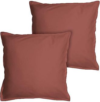Matt & Rose Taies doreiller 65x65 cm Lot de 2 Unies &agrave; Volant Coton LAV&Eacute; | 100% Coton Lav&eacute; | Oeko-TEX | Terre Cuite