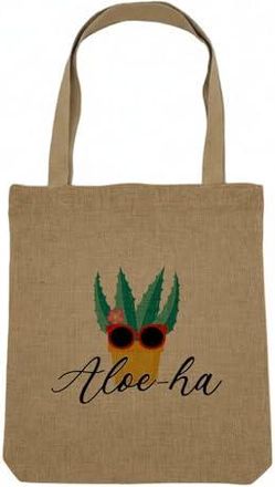 Fabulous Sac Shopping Tote Bag Aspect Lin - Aloe-ha Plantes Pot Jardinage Aloe vera Hawaii - Sac de Courses Toile Epaisse 360g Beige Naturel Cabas Port&eacute; Epaule