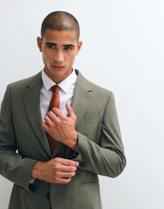 Asos schmal geschnittene Anzugjacke in mittlerem Khaki-Gr&uuml;n