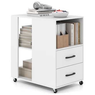 Giantex Beistelltisch mit abschlie&szlig;baren Rollen, Nachttisch mit Schubladen, Regalen, Sofatisch f&uuml;r B&uuml;ro, Wohnzimmer & Schlafzimmer, 60 x 40 x 65,5 cm (Wei&szlig;)