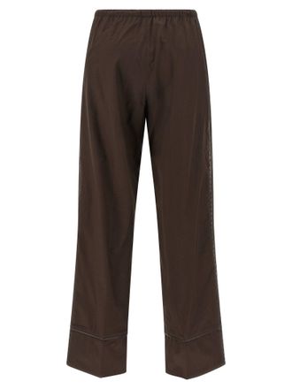 Yves Salomon Leather-Insert Cotton Trousers - Brown