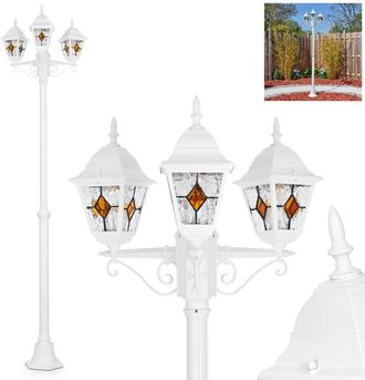 HOFSTEIN Kandelaber Naofe, Au&szlig;enwegeleuchte aus Metall/Glas in Wei&szlig;/Klar/Orange, Wegebeleuchtung 220 cm, 3 x E27, IP44, Wegeleuchte im Vintage-Design f&uuml;r Garte