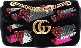 Gucci Hobo Bags - Medium GG Marmont Matelasse Velvet Sequin Embellis - Gr. unisize - in Schwarz - f&uuml;r Damen