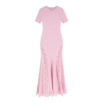 Self Portrait Femme, Robes, Rose, Taille: 40 FR Robe Midi en Maille avec D&eacute;tail en Dentelle