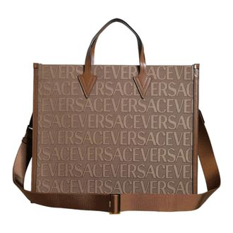 Versace Henkeltasche aus Jacquard-Leder mit Logo und Umh&auml;ngefunktion - - Bags - Damen - Braun - ONE SIZE