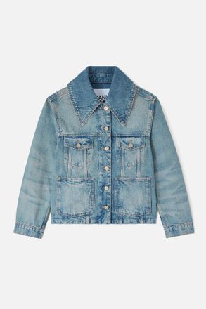 Ganni blau Jeansjacke aus festem Denim Bio-Baumwolle - Gr&ouml;&szlig;e 34