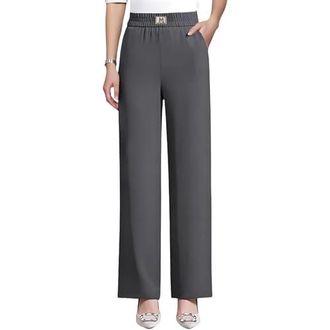 Generic Pantalon confortable &agrave; enfiler, taille haute, doux et soyeux, pour femmes &acirc;g&eacute;es de plus de 50 ans, gris, 3XL