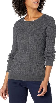 Amazon Essentials Damen Leichter Langarm-Pullover Mit Rundhalsausschnitt Mit Zopfmuster (Erhältlich In Übergröße), Dunkelgrau Meliert, XXL