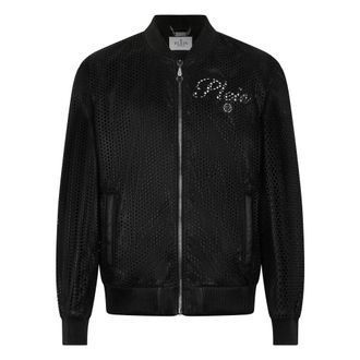 Philipp Plein Perforierte Leder-Nylon-Bomberjacke - - Jackets - Herren - Schwarzk - M