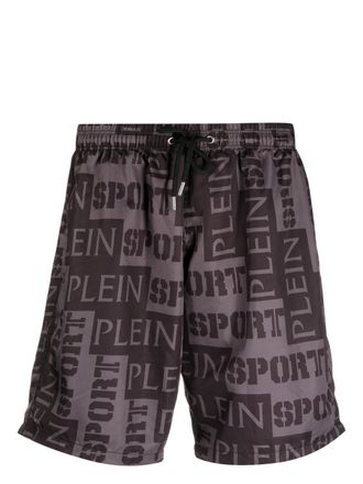Plein Sport short de bain à logo imprimé - Noir