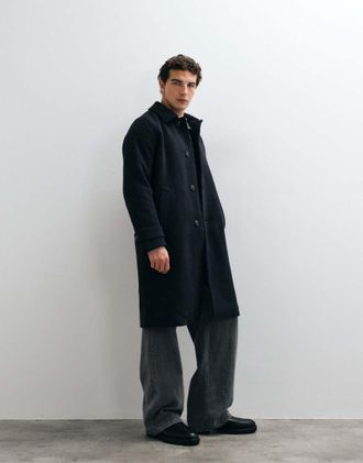 Abercrombie & Fitch Oversize-Mantel in Longline-Schnitt aus Wollmix in Anthrazit-Grau