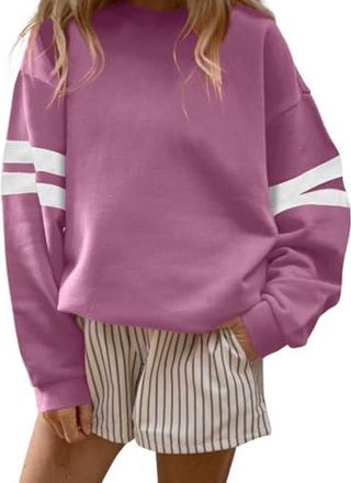 Generic Sweat-shirt pour femme - Couleur unie - Haut surdimensionn&eacute; - Col rond - Manches longues - Automne - Hiver - D&eacute;contract&eacute; - Confortable - Tendance - Co