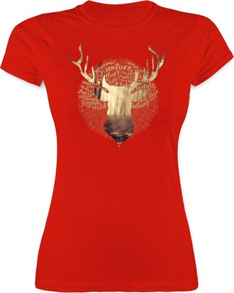 Shirtracer Shirt Damen - Kompatibel mit Oktoberfest - Hirsch Motiv Geschenk J&auml;ger I Hirschgeweih Tracht - XXL - Rot - trachtentshirts trachtenshirt bayrische Jae
