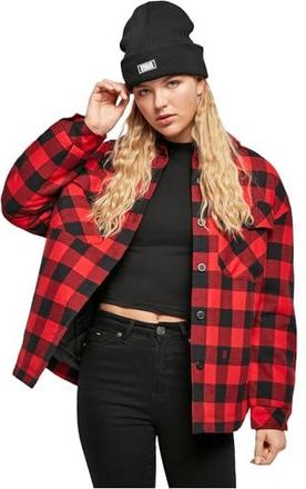 Urban Classics Ladies Flanell Padded Overshirt Vestes, Noir/Rouge, XS Femme