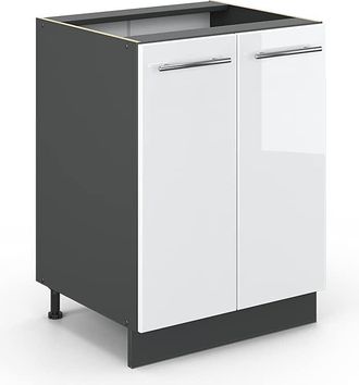 Vicco Küchenunterschrank Fame-Line, Weiß Hochglanz/Anthrazit, 60 cm ohne Arbeitsplatte