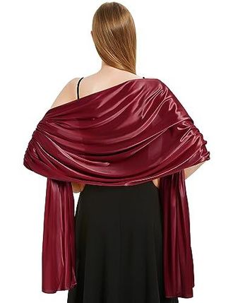 Heekpek Satin Foulard Chale Femme Mariage Echarpes pour Robe de Soir&eacute;e &Eacute;l&eacute;gant Chic Etole Femme pour Soir&eacute;e C&eacute;r&eacute;monies F&ecirc;tes Mariage, Rouge, Taille unique