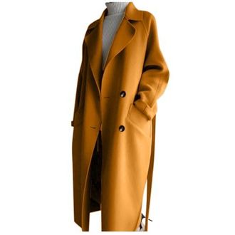 Generic Vestes &Agrave; Capuche Femmes &Eacute;l&eacute;gant Revers Manteau en Laine Long D&eacute;contract&eacute; &Agrave; Manches Longues Cardigan Couleur Unie Outwear Chaud Sweats Veste en Peluche