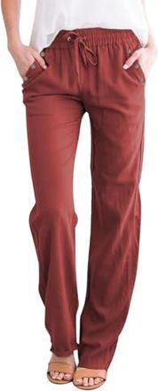 Generic Pantalon en coton et lin pour femme - Jambe large - Pantalon de plage d&eacute;t&eacute; pour femme - Confortable - Pantalon de yoga Palazzo XIYU26057, Rouge, XXL