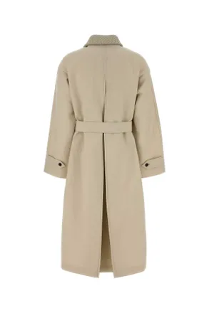 Bottega Veneta Womens Embroidered Wool Blend Trench Coat Beige