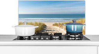 MuchoWow Spritzschutz K&uuml;che K&uuml;chenr&uuml;ckwand Alu Poster Bilder 80x40 cm Strand - Meer - D&uuml;ne - Sand - Sommer