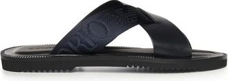 Emporio Armani Homme, Chaussures, Bleu, Taille: 43 EU Sandales Crois&eacute;es en Cuir avec Bande Logo