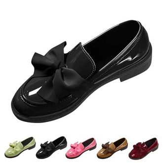 Generic Mocassins antid&eacute;rapants &agrave; bout rond pour femme, avec noeud et talon &eacute;pais, pour le travail, le travail et le quotidien, Noir, 35.5 EU