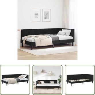 vidaXL Ecksofa - Eckbettgestell mit Kopfteil Schwarz 100 cm x 200 cm Samt